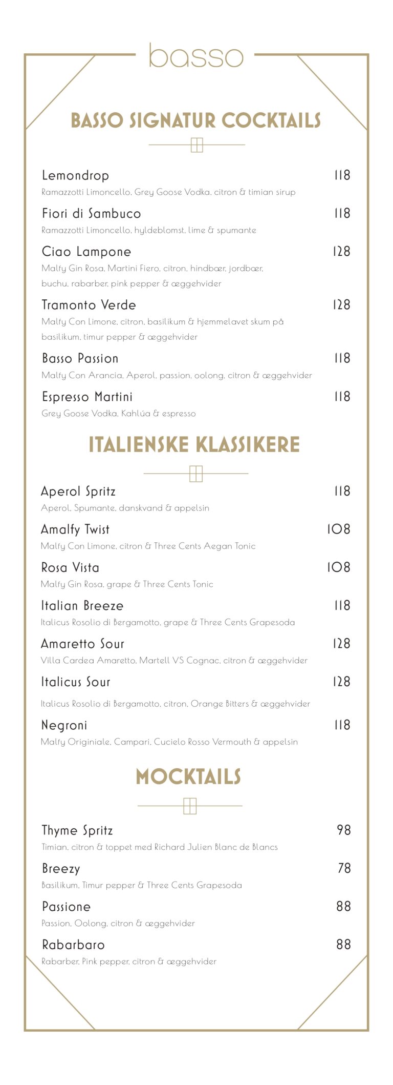 Menu - Restaurant Basso | Udforsk Social Dining Menu