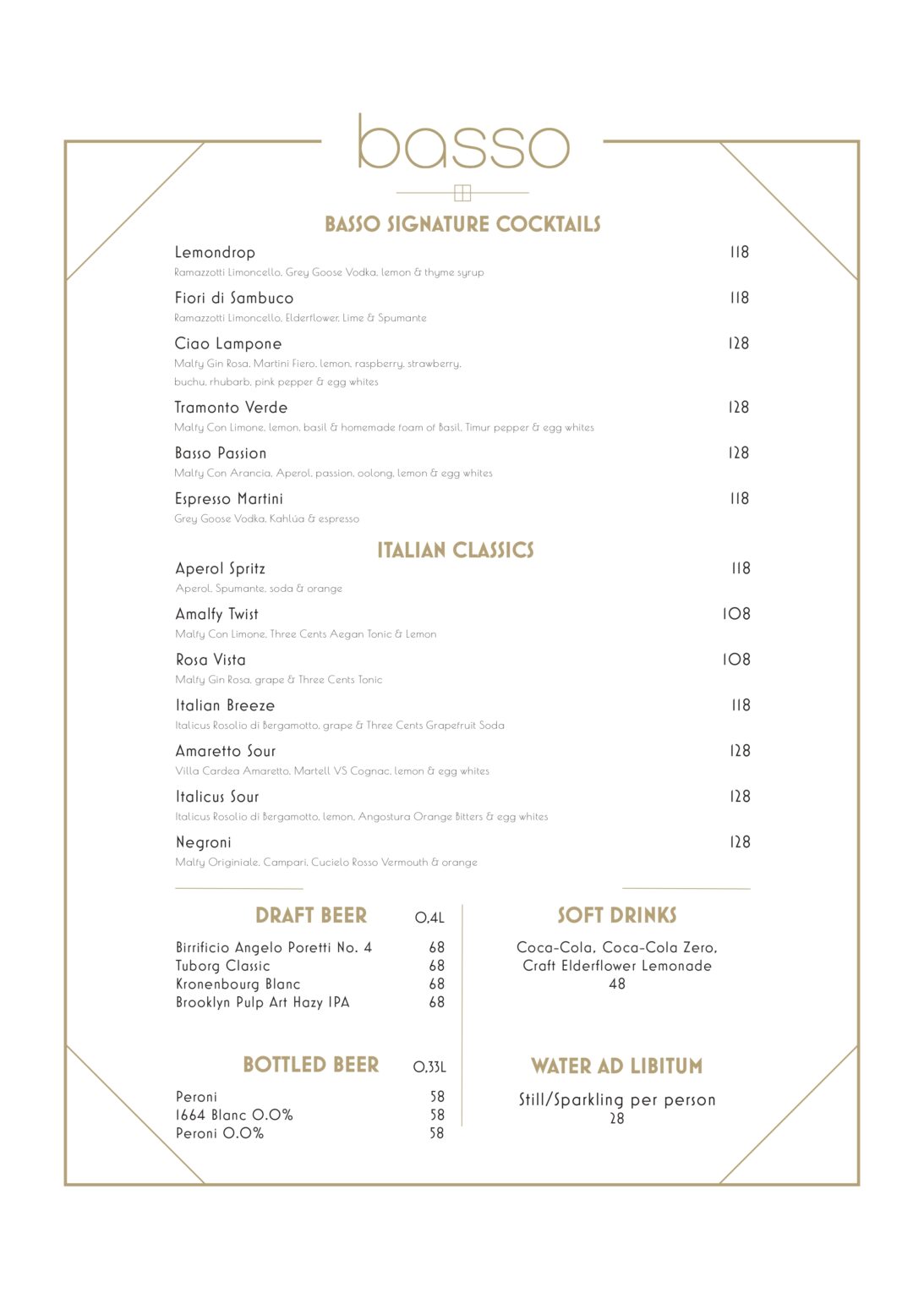 Menu - Restaurant Basso | Udforsk Social Dining Menu